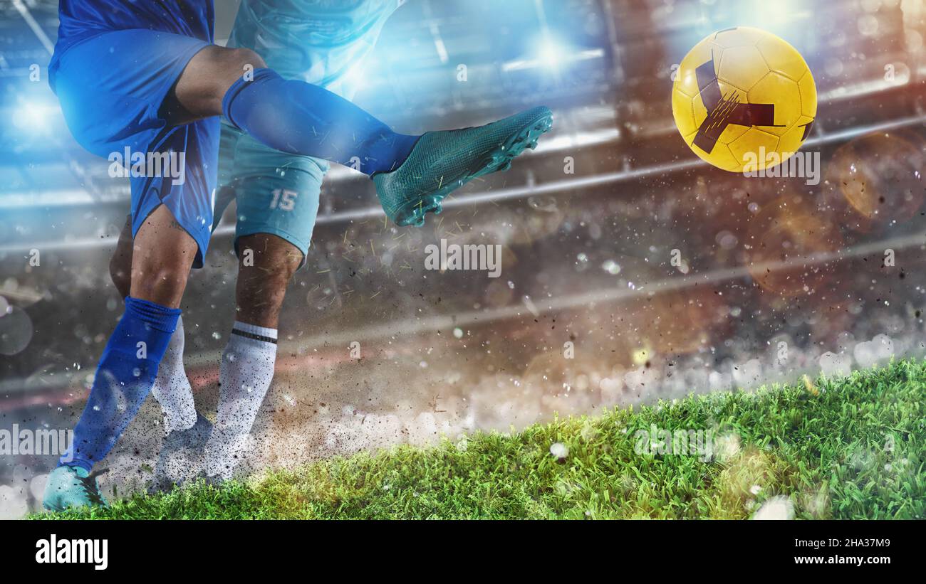 Football scene with competing soccer players at the stadium Stock Photo ...
