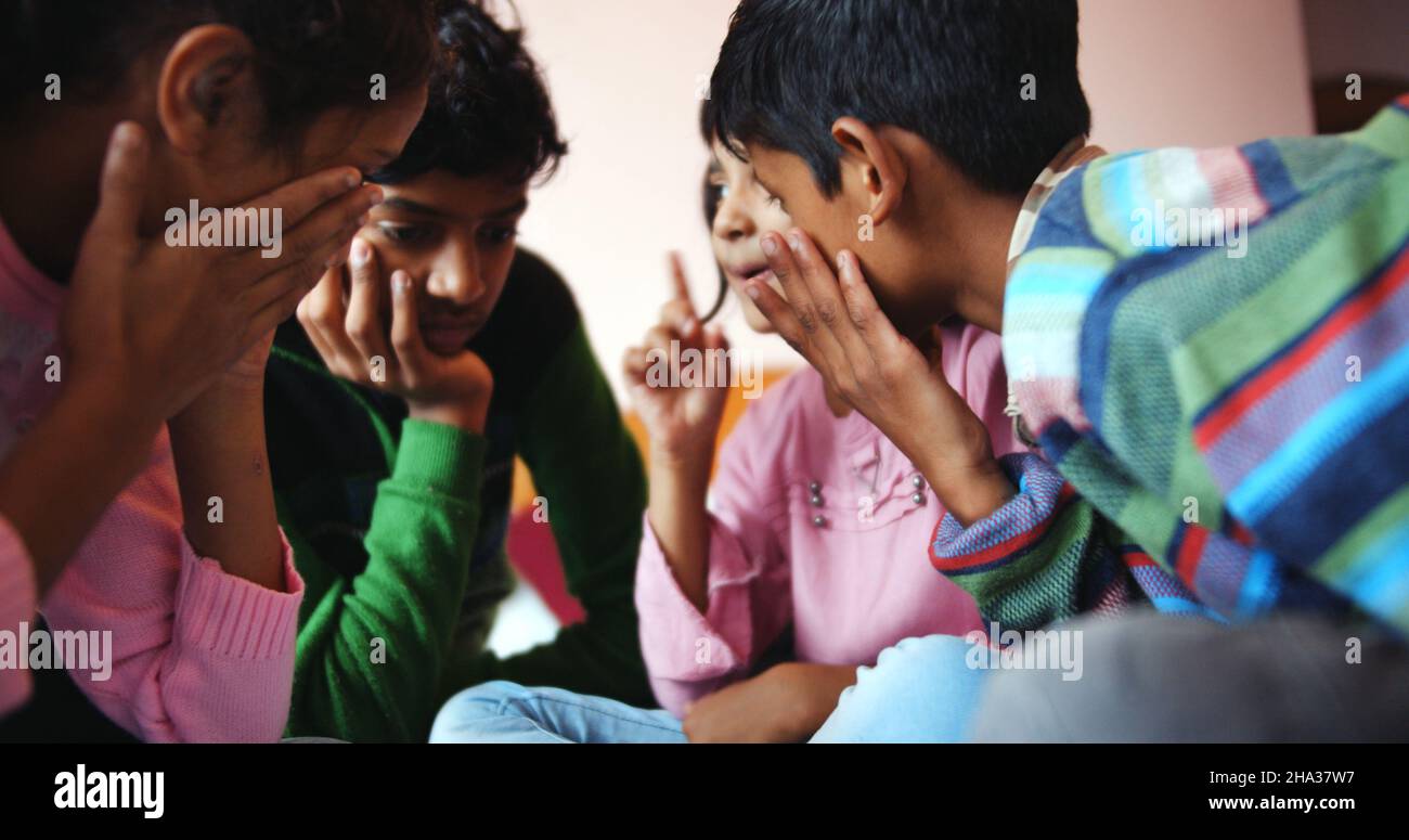 Closeup of the children talking to each other. Concept of friendship ...