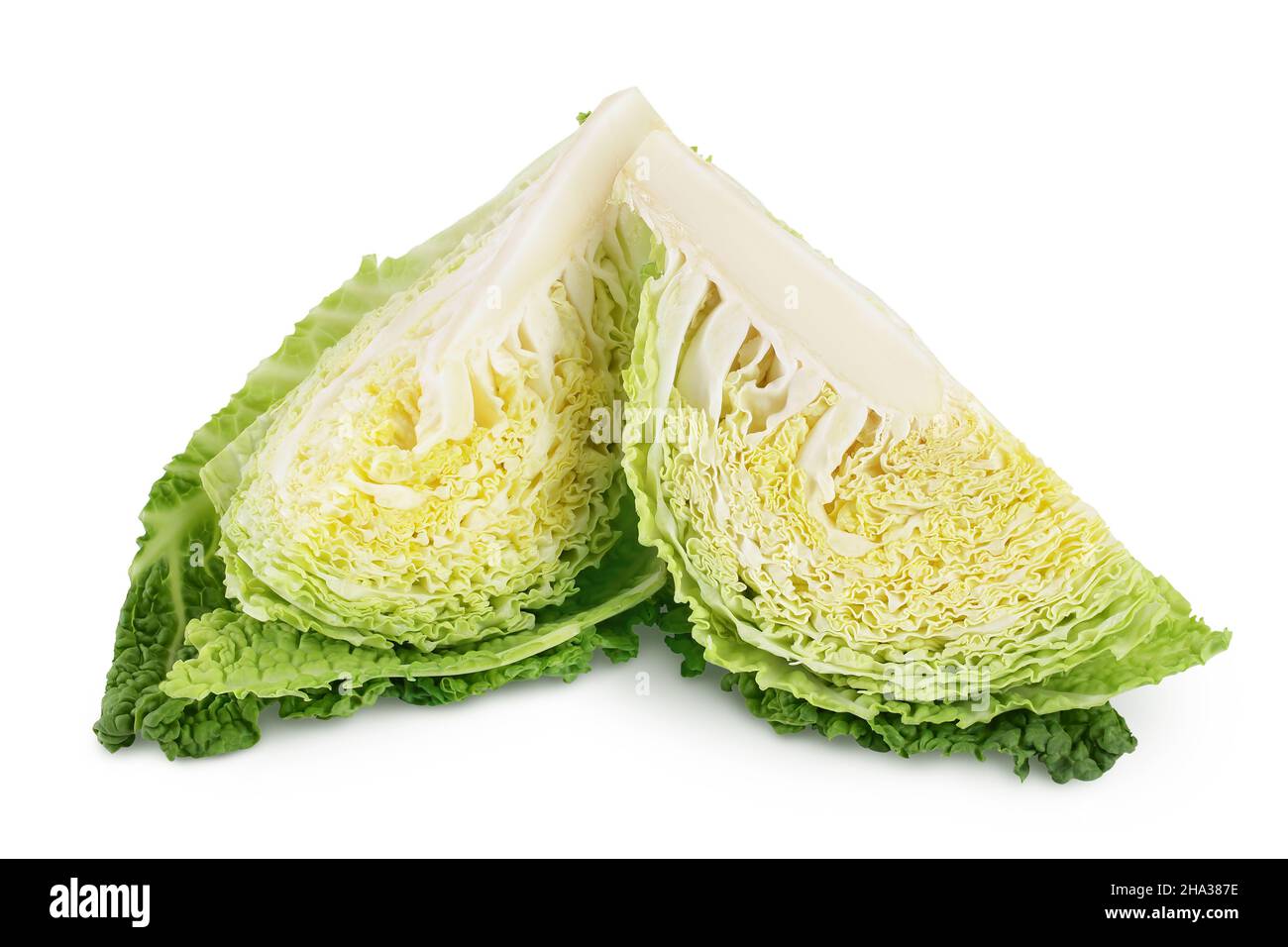 Savoy cabbage slices isolated on white background with clipping path and full depth of field ...
