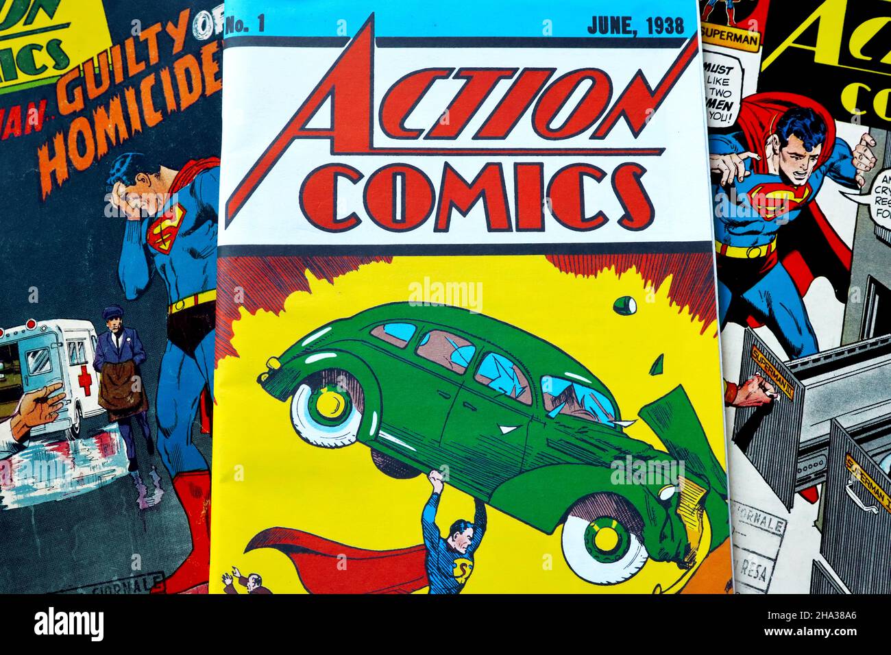 Covers of ACTION COMICS - DC Comics. American Comic book with Supermanl ...