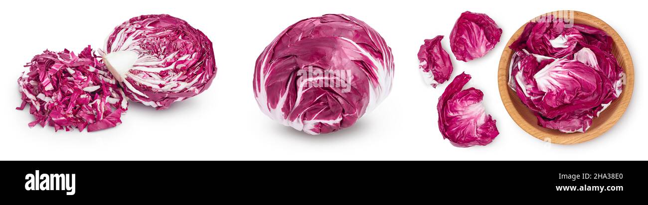 Fresh red radicchio salad chopped isolated on white background with ...