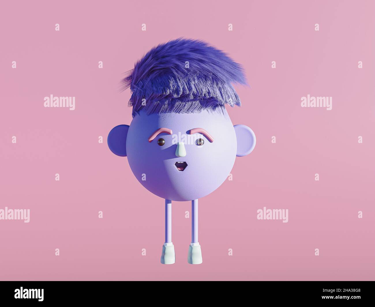 3d render of funny cute cartoon character with funny hair style. Socked ...