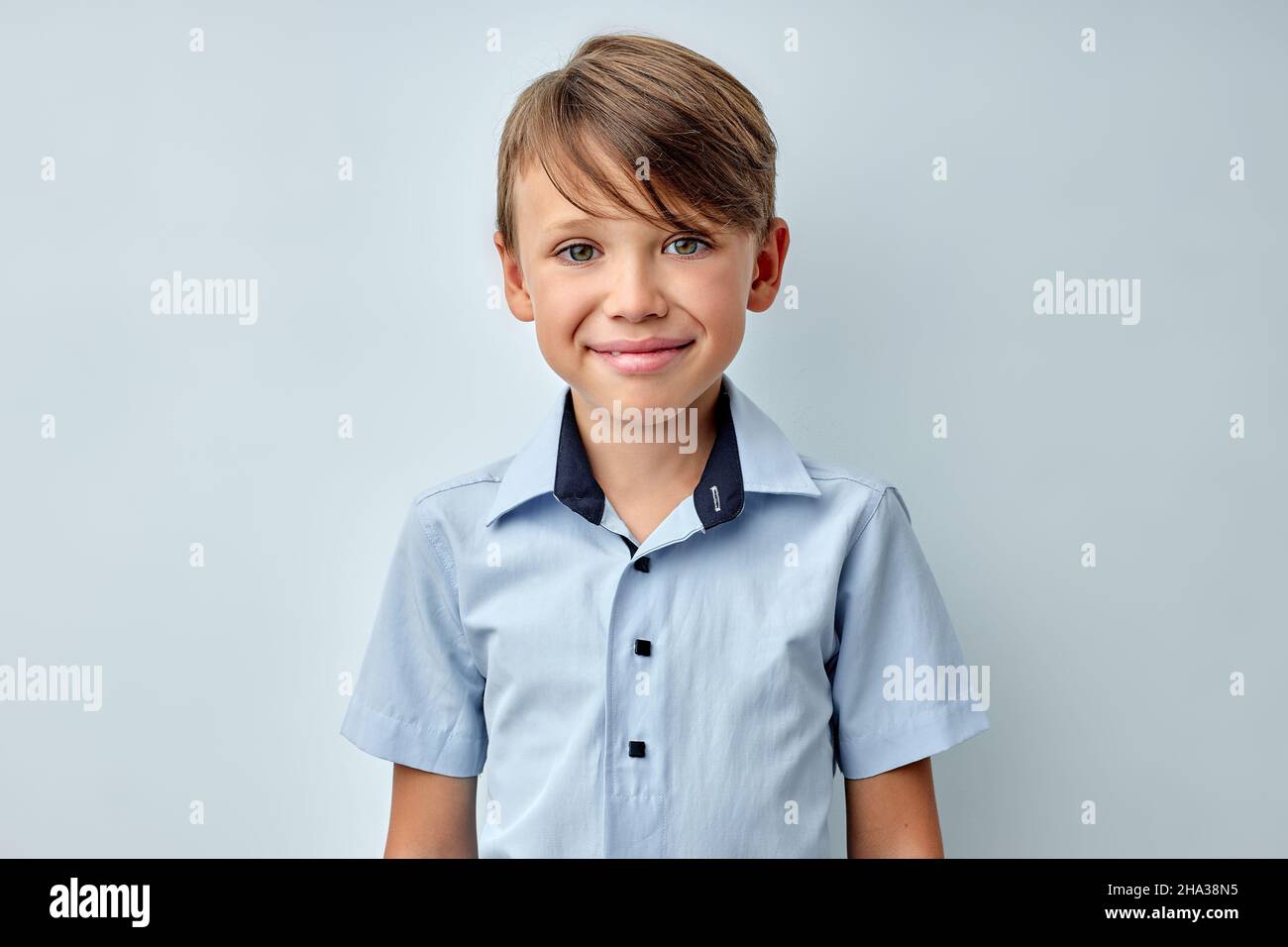 Cute caucasian child little boy smile make happy face, human emotions ...