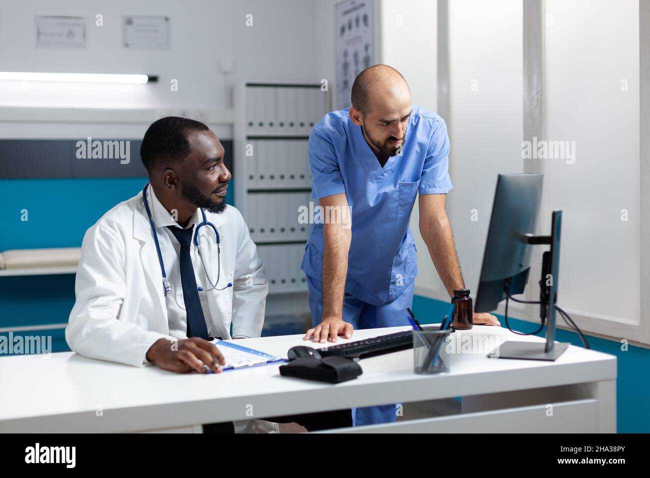 Team of medical therapists monitoring sickness symptoms expertise on ...