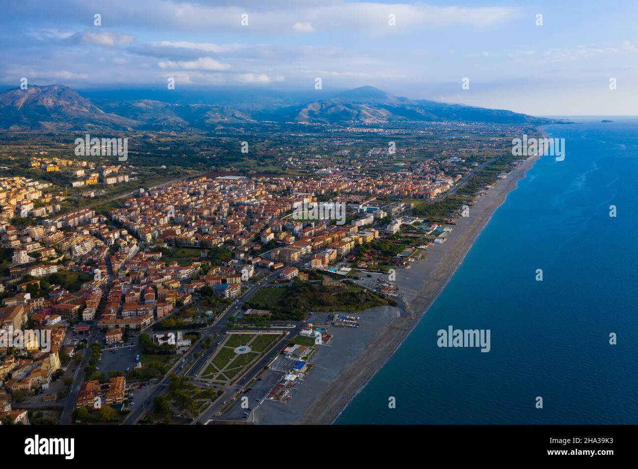Aerial view of south italian coast with city of Scalea, Calabria Stock ...