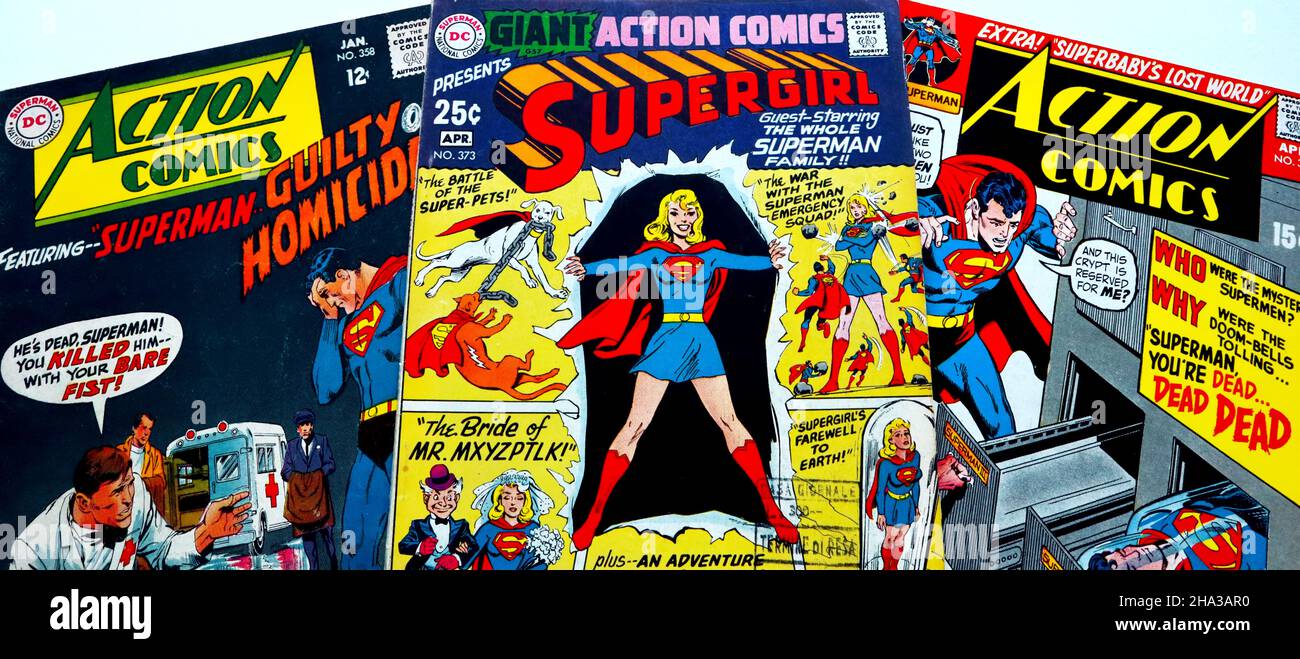 Covers of ACTION COMICS - DC Comics. American Comic book with Superman ...