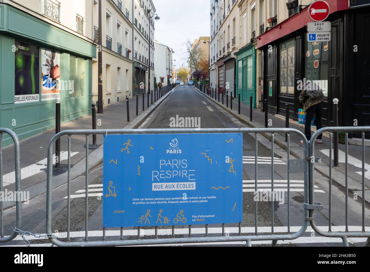 Paris, France - November 14th 2021: Ban for motorized traffic in a ...