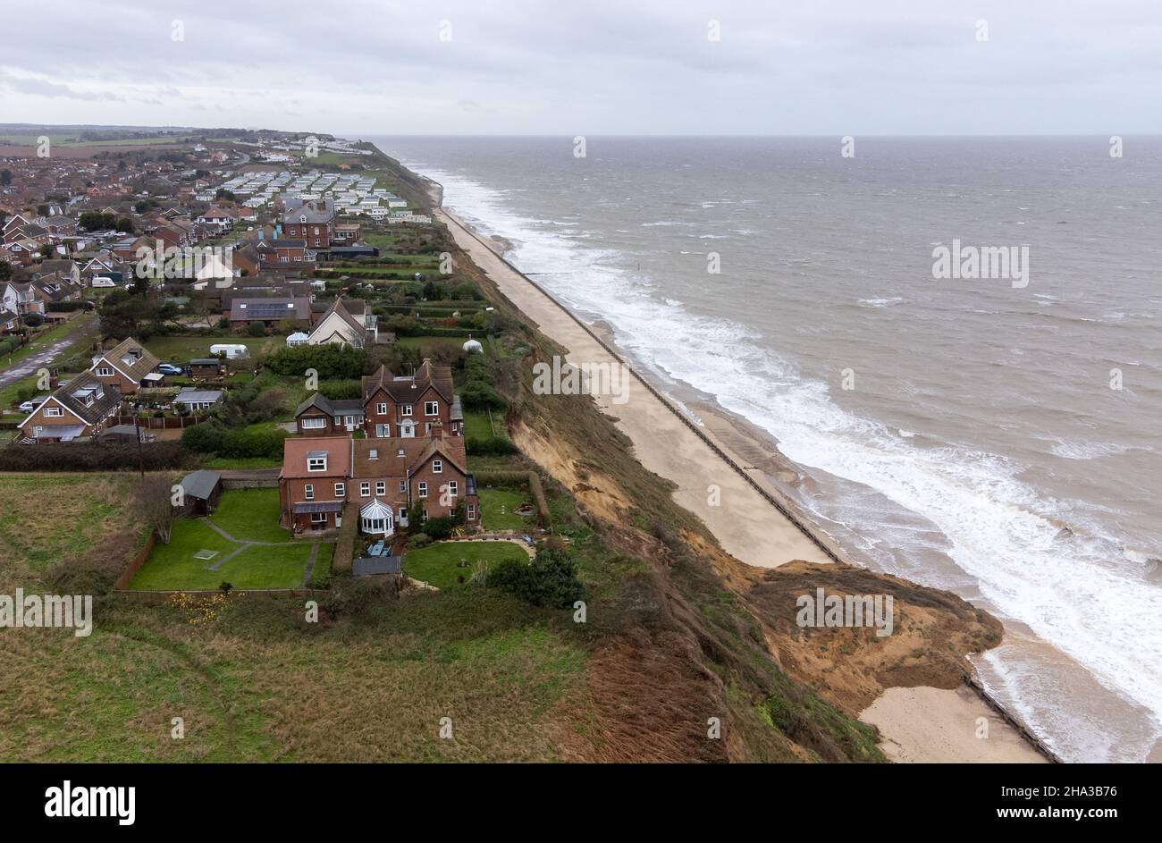 An aerial view of a cliff collapse at Mundesley in north Norfolk Stock ...