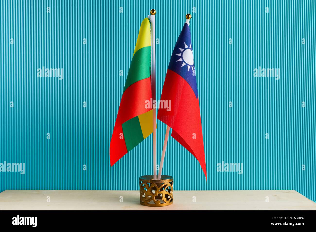 Flag of Taiwan and Lithuania on aqua background Stock Photo - Alamy