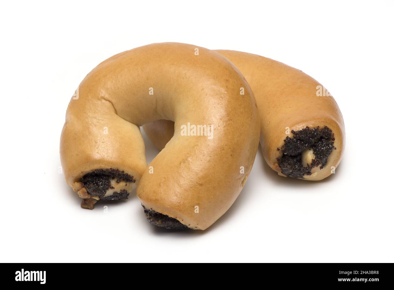 Close up of two traditional Austrian pastry moon croissant on white ...
