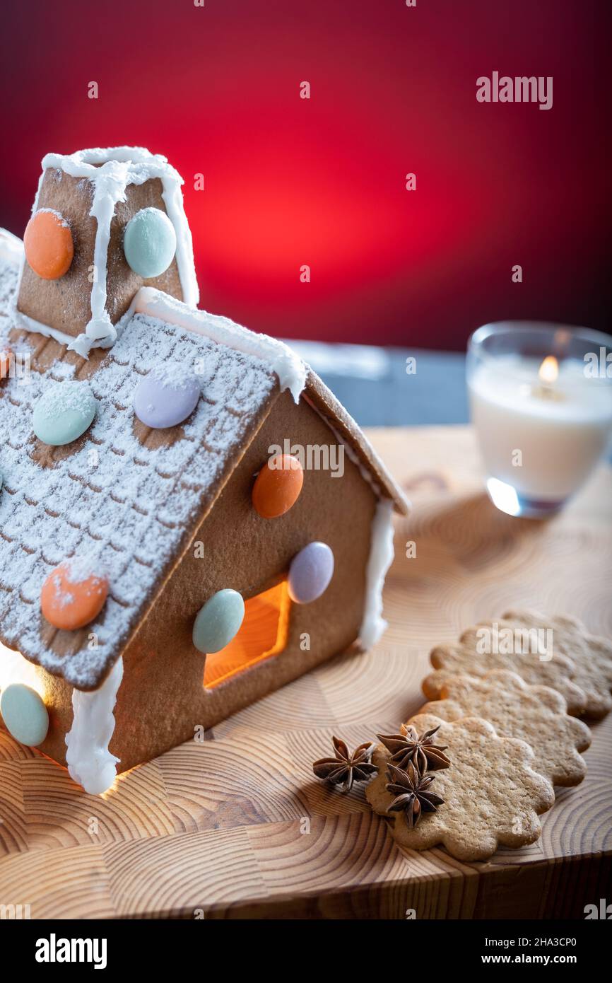 Helsinki / Finland - DECEMBER 9, 2021: An illuminated gingerbread house ...