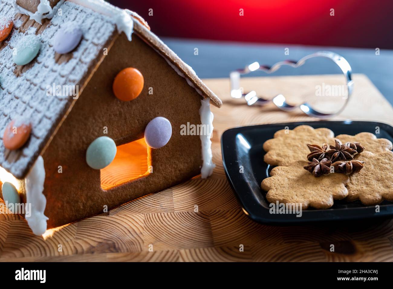 Helsinki / Finland - DECEMBER 9, 2021: An illuminated gingerbread house ...