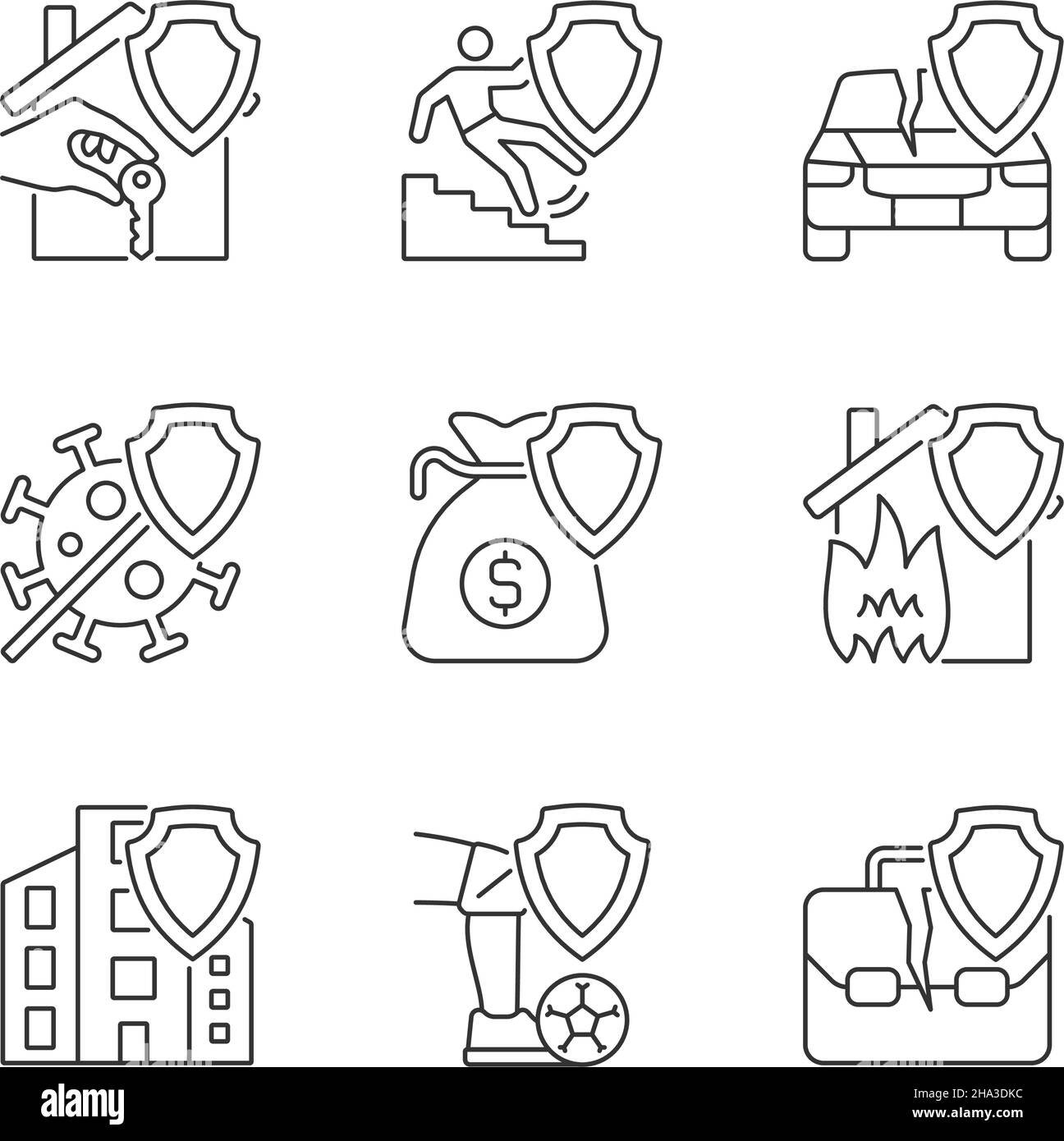 Accidents insurance policies linear icons set Stock Vector Image & Art ...