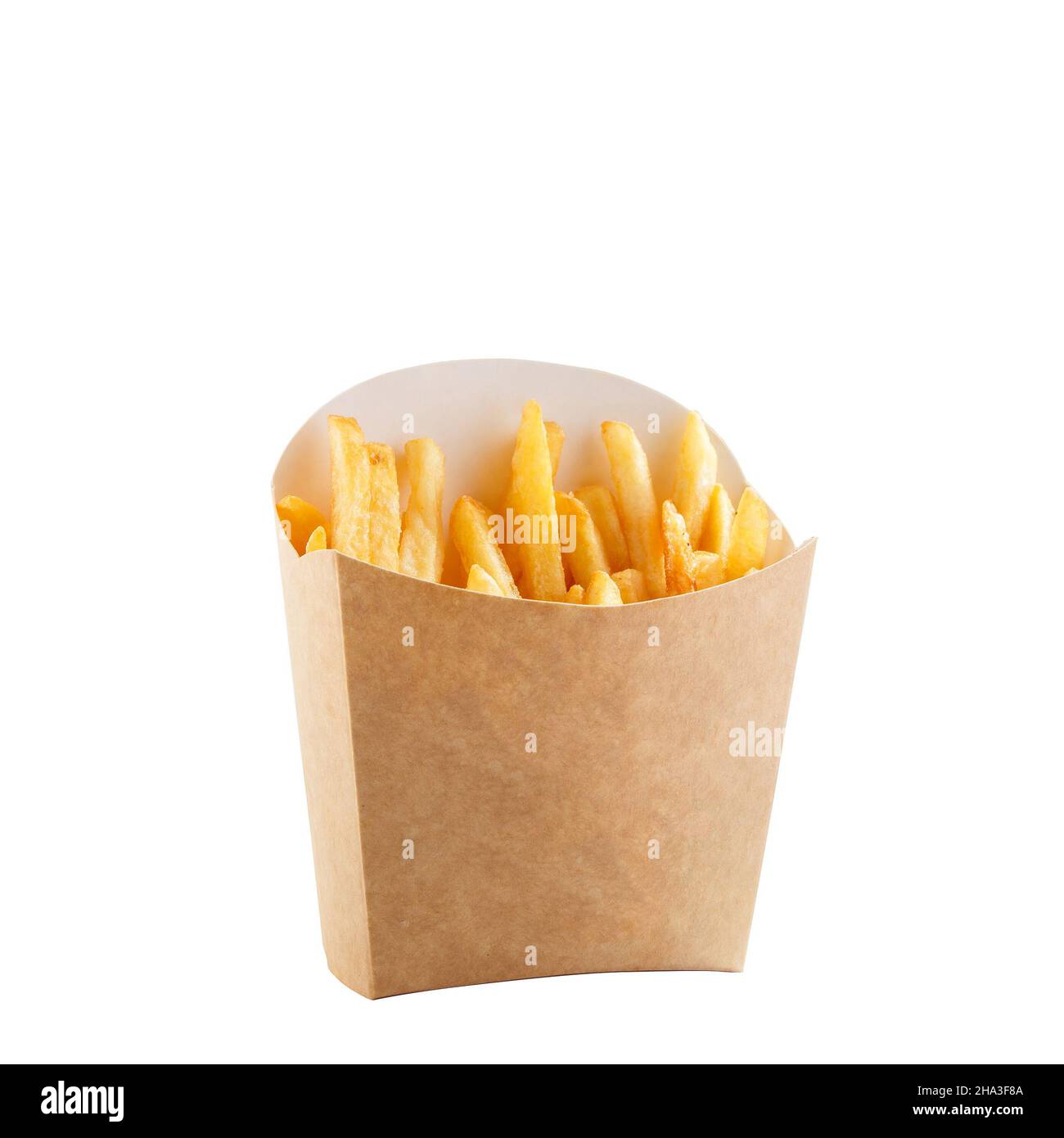 French fries in a brown kraft paper bag isolated on a white background ...