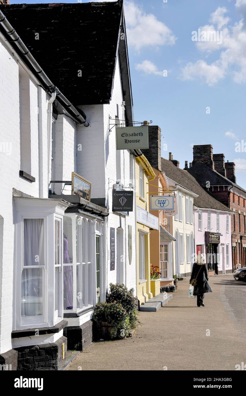 Colourful row of cottages, Hall Street, Long Melford, Suffolk, England ...