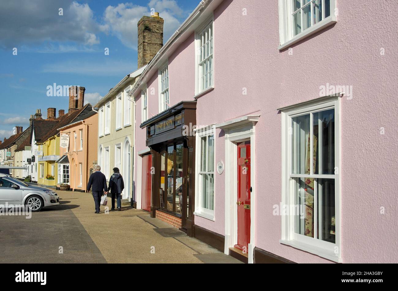 Colourful row of cottages, Hall Street, Long Melford, Suffolk, England ...