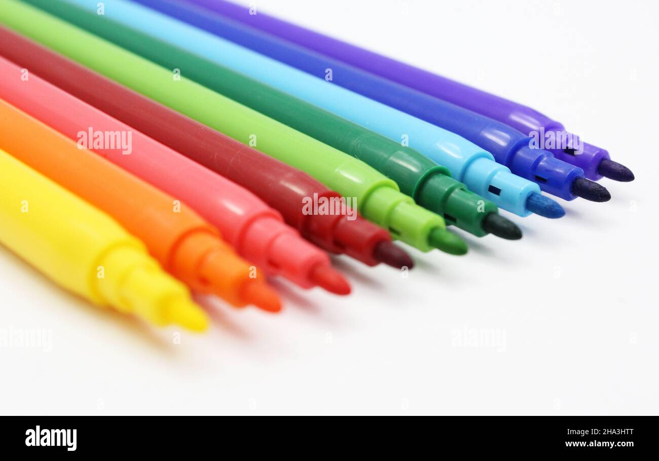 Colored Felt Pens on white background Stock Photo - Alamy