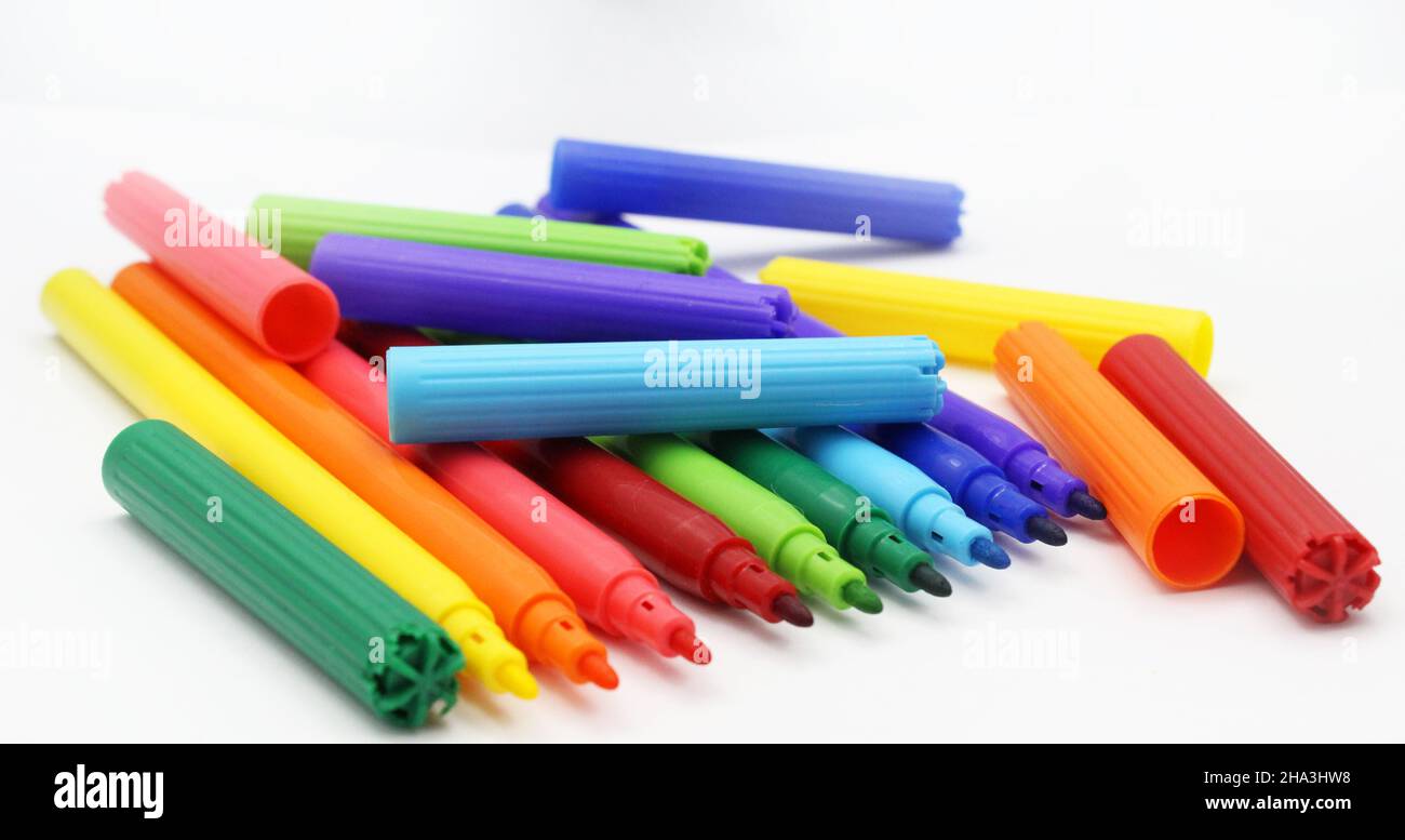 Colored Felt Pens on white background Stock Photo - Alamy
