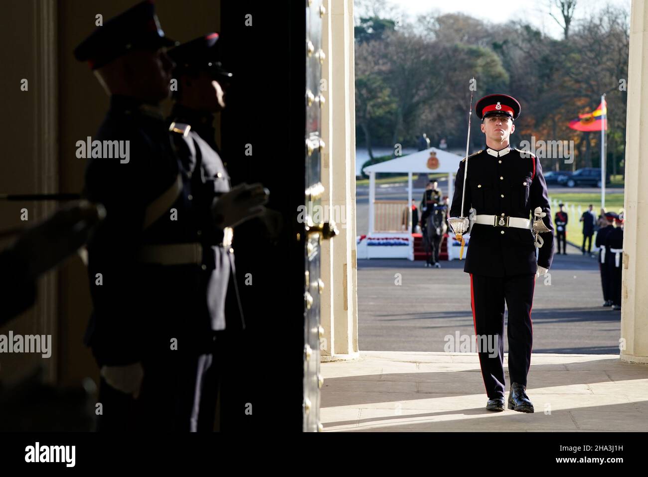 Officer Cadet Senior Under Officer W P Key marches into the Old College ...
