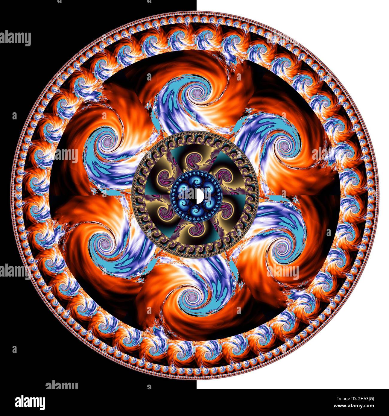 3D render of plastic colorfull nice fractal mandala on double ...