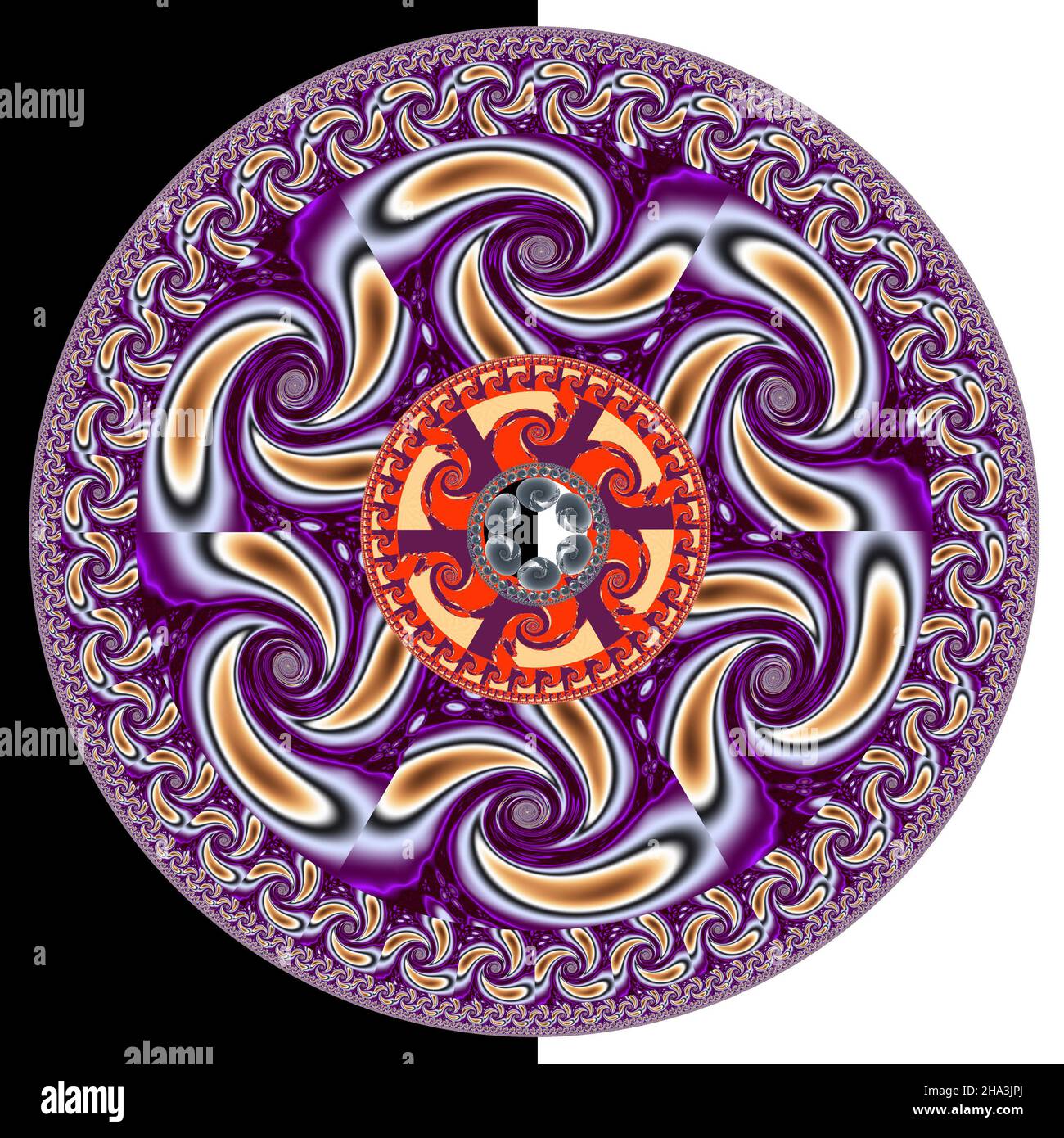3D render of plastic colorfull nice fractal mandala on double ...