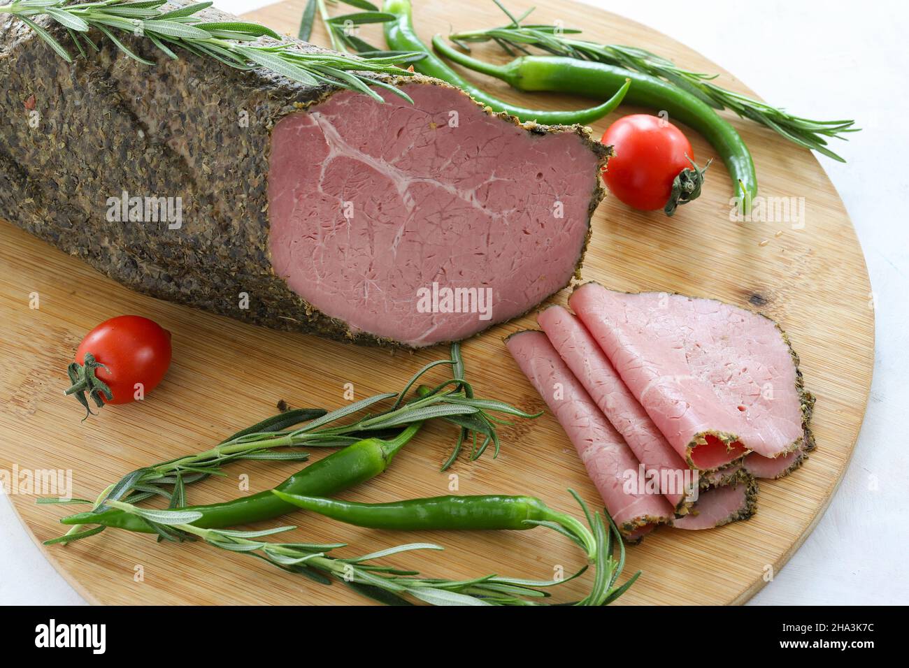 roast beef with thyme on a white background. Local name kekikli rose ...