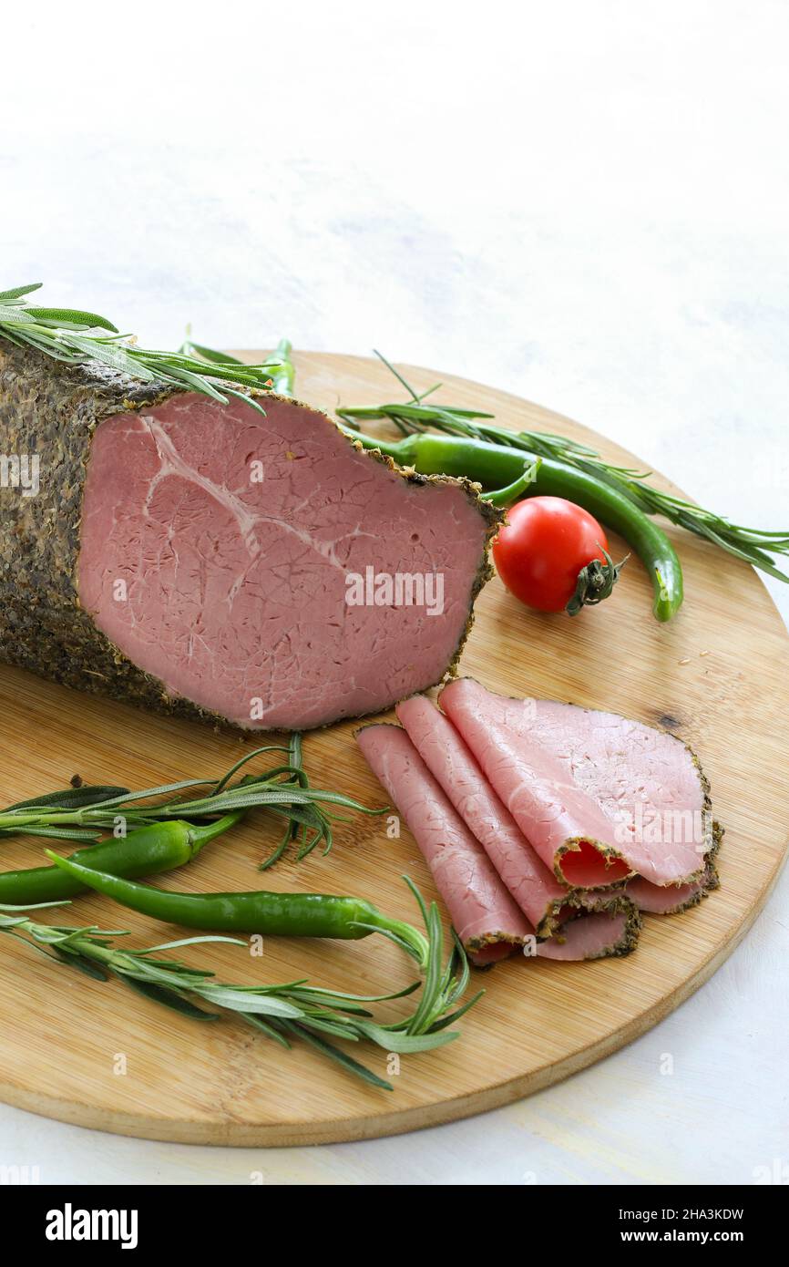 roast beef with thyme on a white background. Local name kekikli rose ...