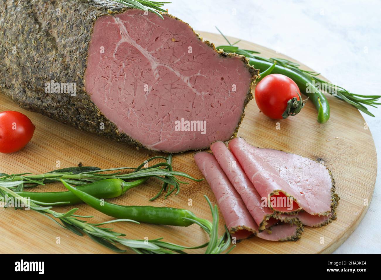 roast beef with thyme on a white background. Local name kekikli rose ...