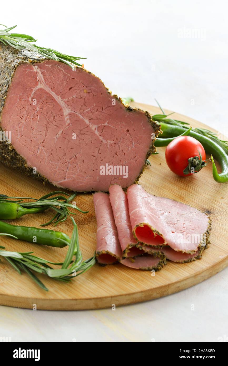 roast beef with thyme on a white background. Local name kekikli rose ...