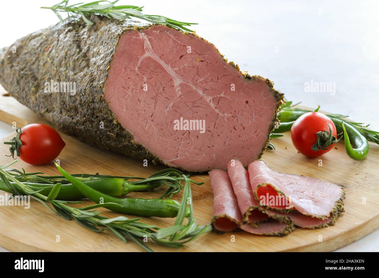 roast beef with thyme on a white background. Local name kekikli rose ...
