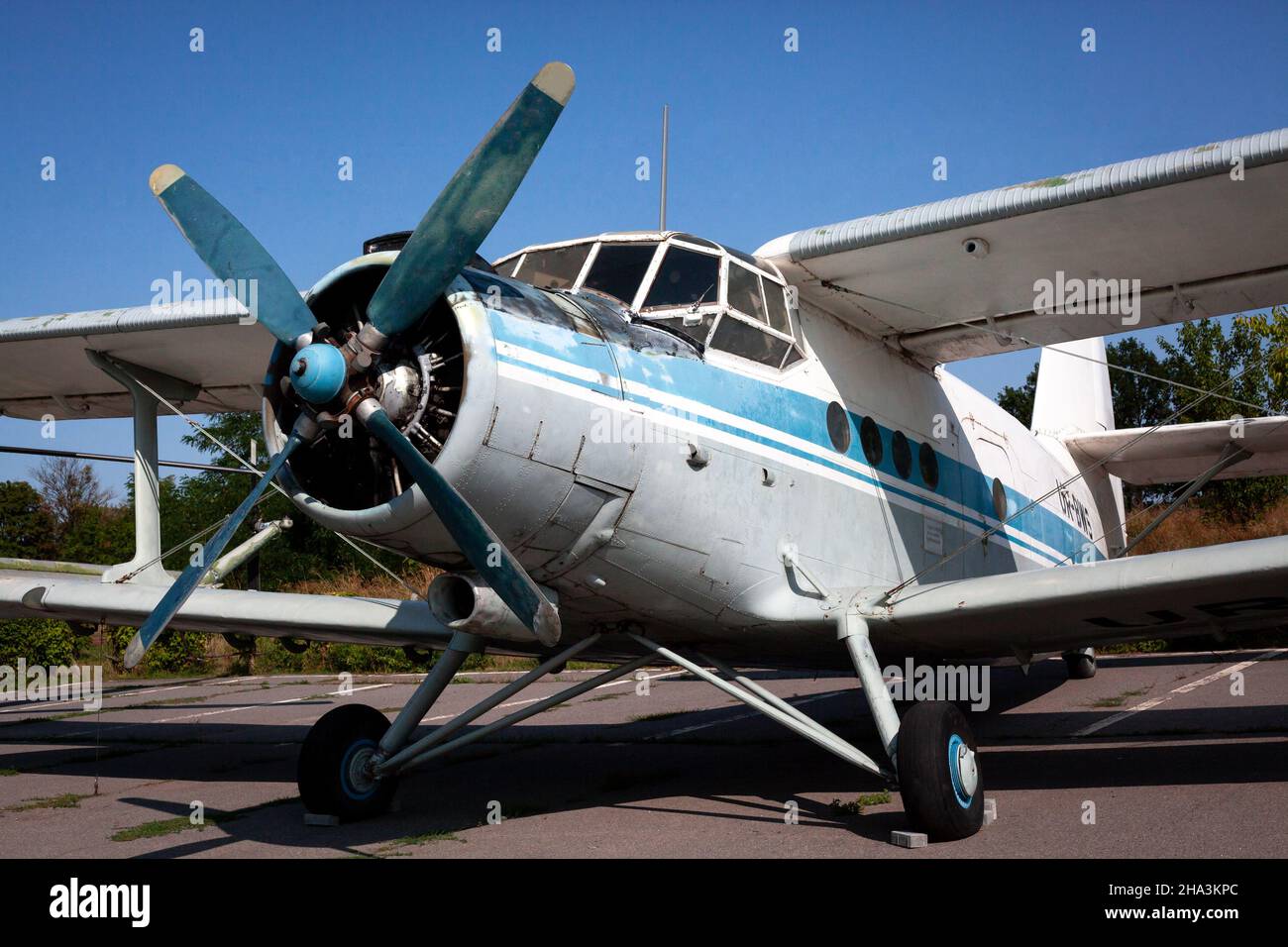 Old soviet aircraft biplane Antonov AN-2 parked on exhibition area in ...