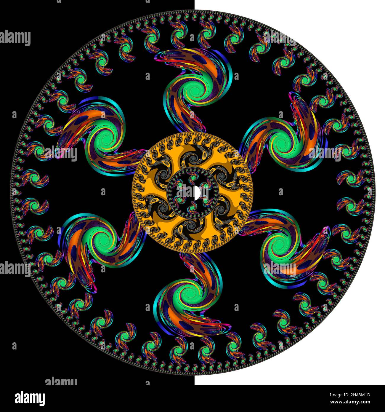 3D render of plastic colorfull nice fractal mandala on double ...