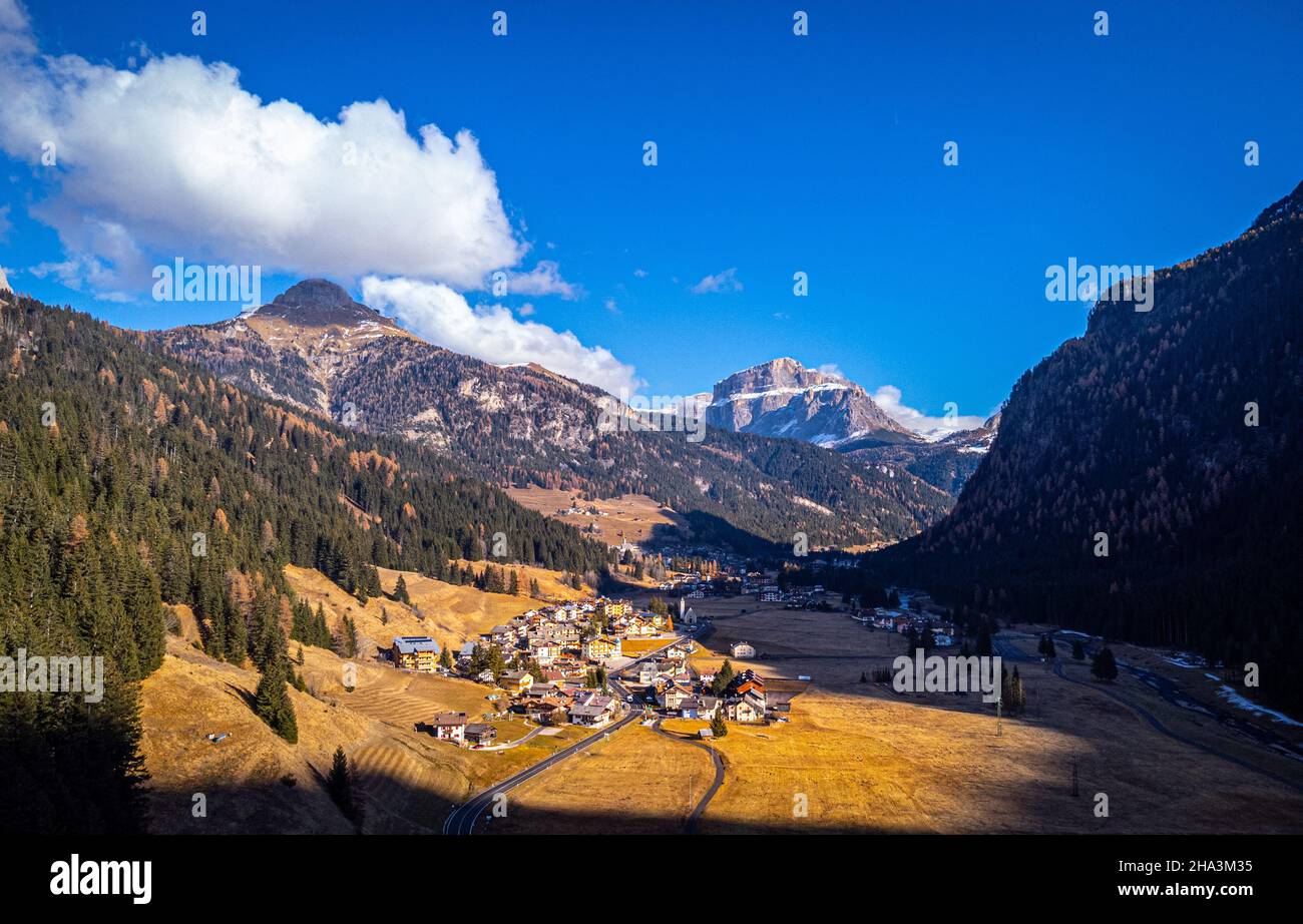 Cortina d Ampezzo in the Dolomites Italian Alps - aerial view Stock ...