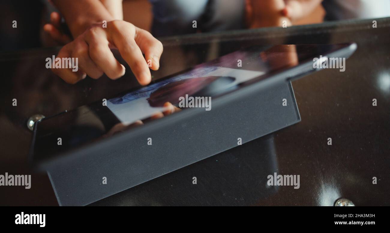 Closeup hand touching tablet screen hi-res stock photography and images ...