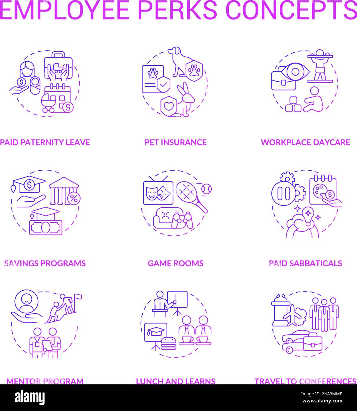 Company workers perks concept icons set Stock Vector Image & Art - Alamy