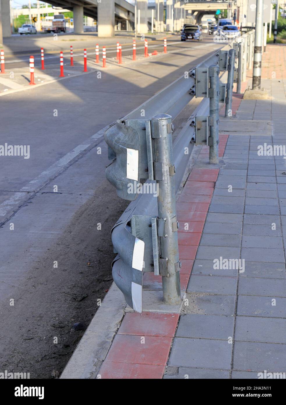 Perspective view of Barrier, Highway guarding rail for prevent the exit ...