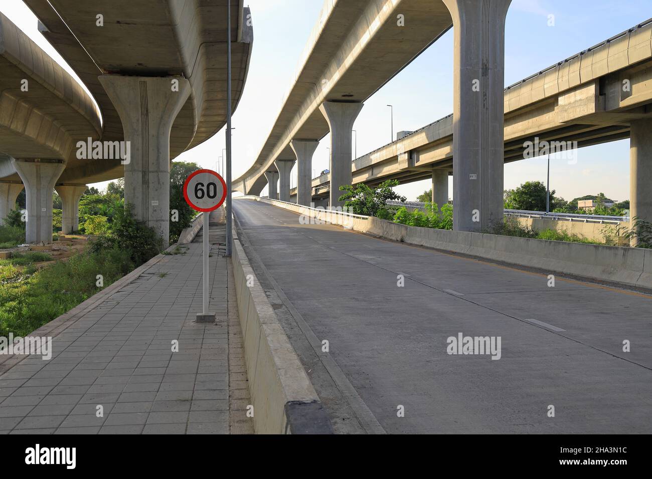 highway entrance with Speed limit Traffic sign, concrete road in ...