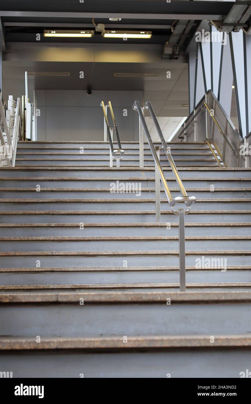 Metallic Railing on high staircase In Building, Stainless steel railing ...