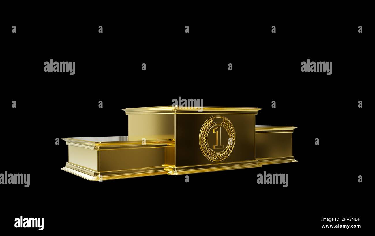 goldish winners award podium on black background, isolated - object 3D ...