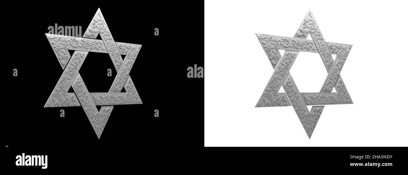 white ornamental pattern shield of david isolated - digital object 3D ...