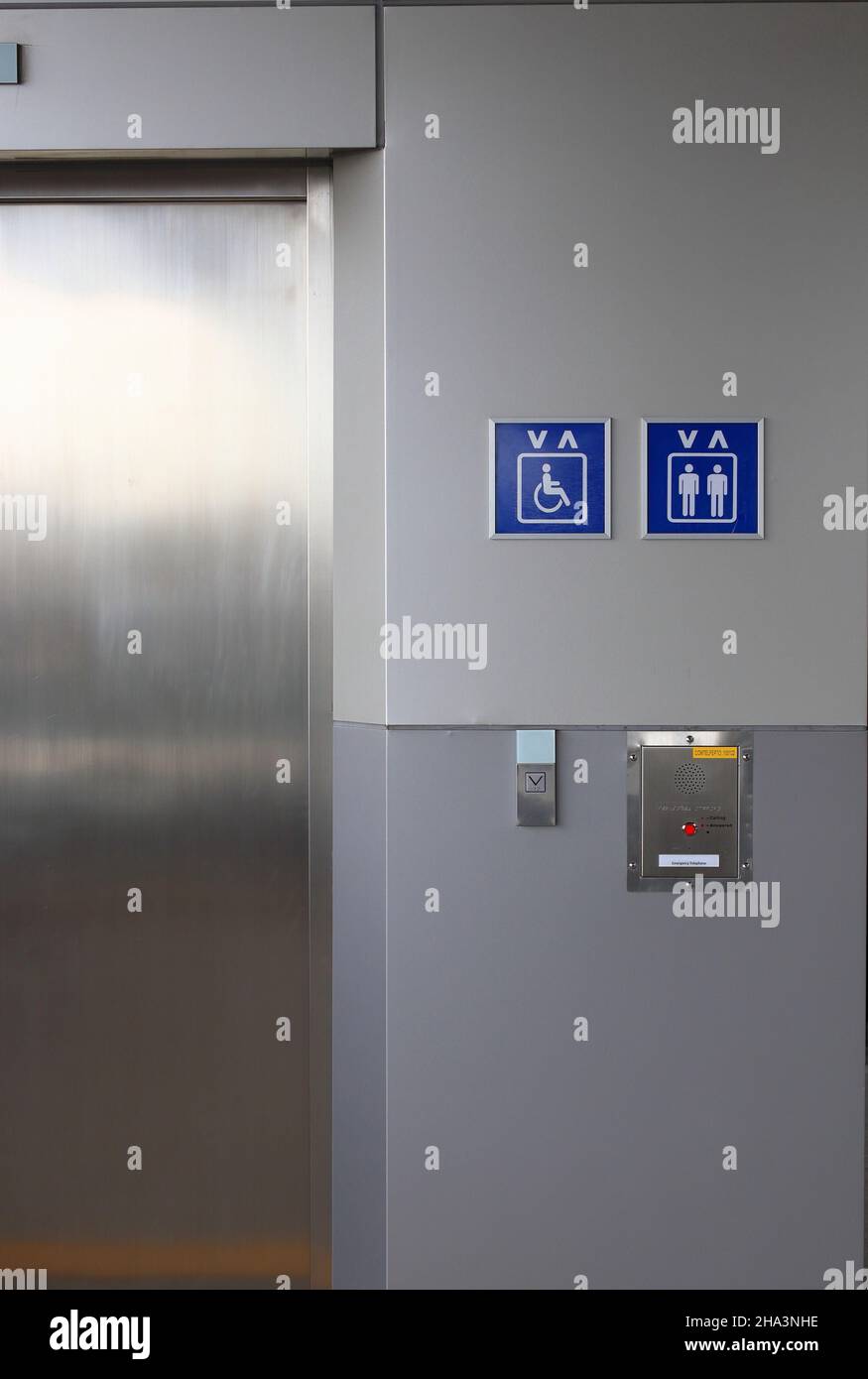 Elevator and Handicap elevator icon on Blue sign board at front of ...
