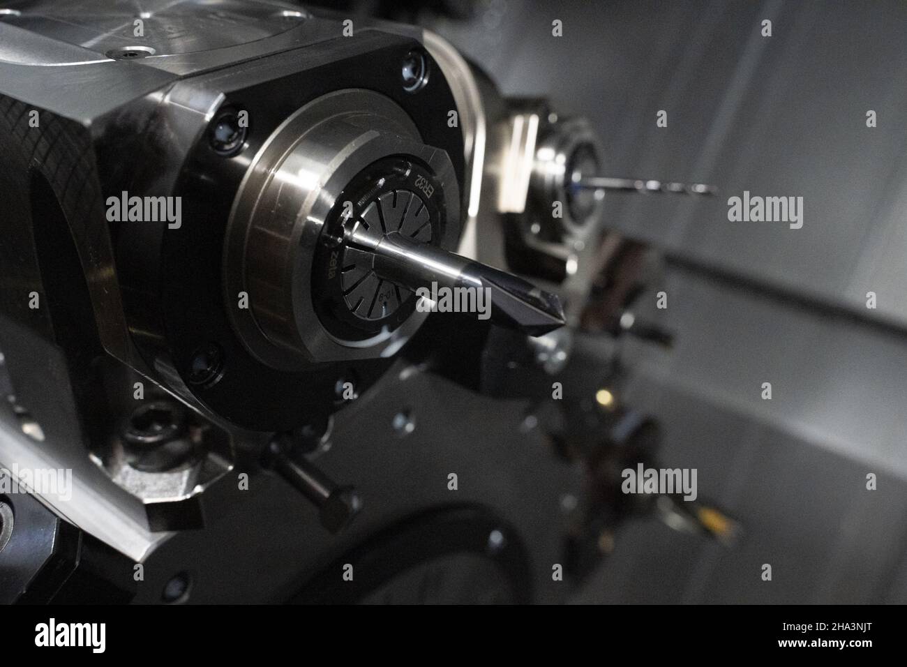 drilling driven tool in a CNC lathe Stock Photo - Alamy