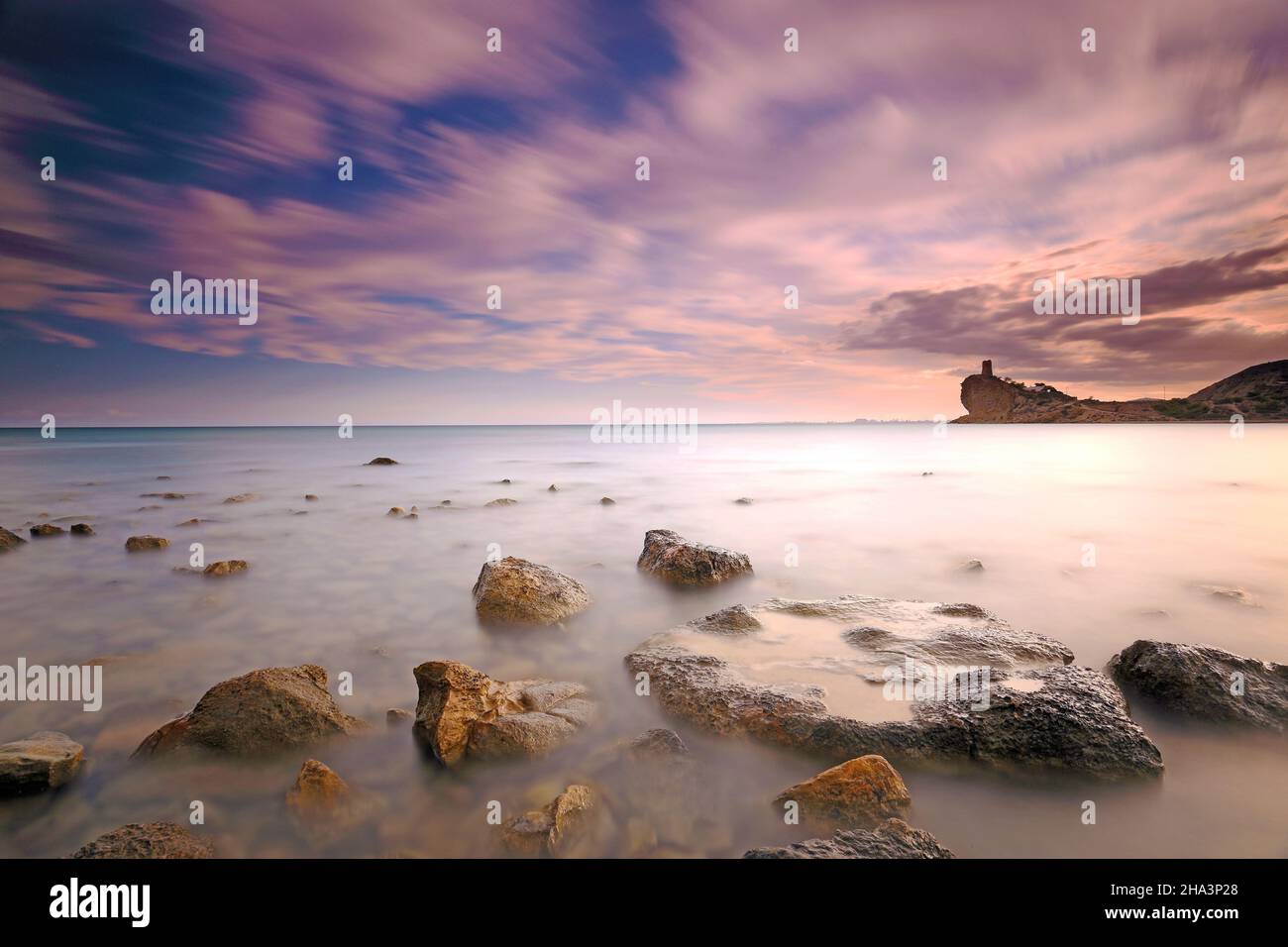 Beautiful view of a calm sea on the sunset sky background Stock Photo ...
