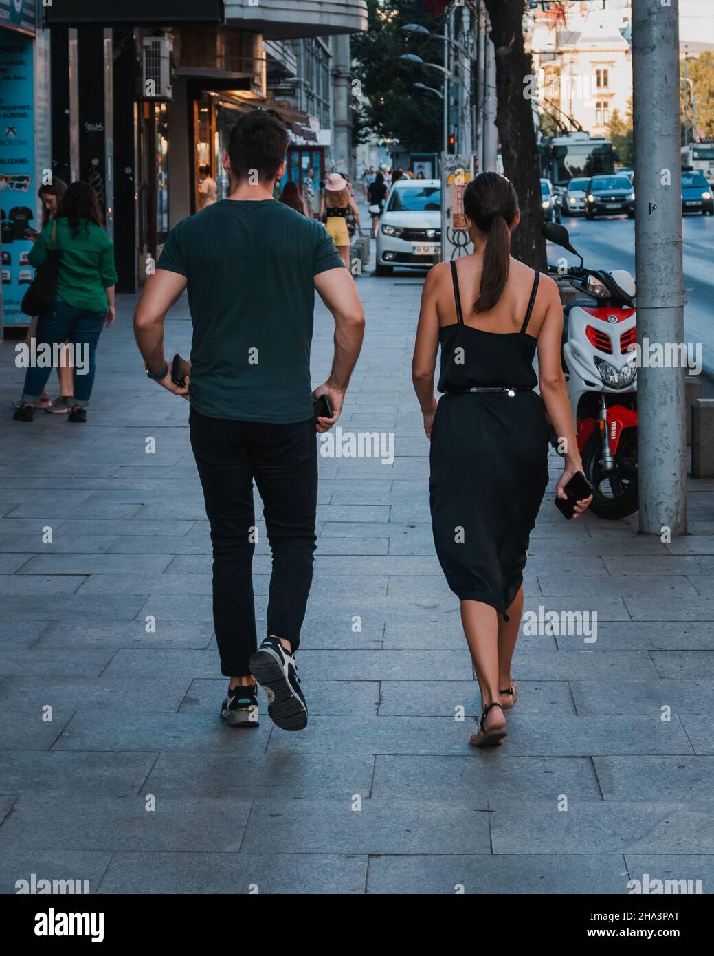 BUCHAREST, ROMANIA - Aug 18, 2021: People enjoying a walk on the ...