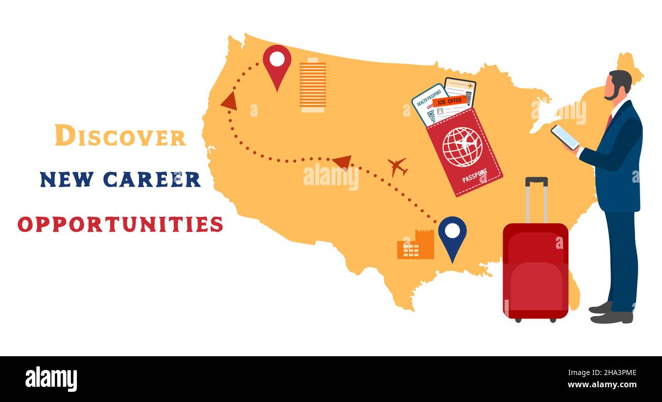 Vector illustration New career opportunities Relocation. Career ...