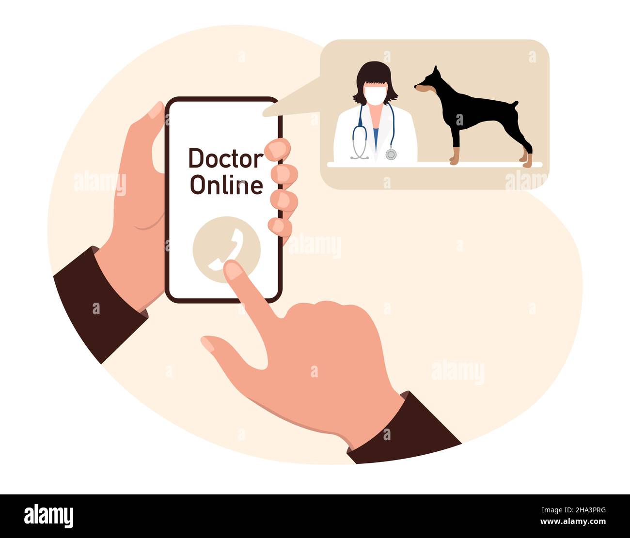 Vector illustration Consultation Vet Doctor online Hands hold cell ...