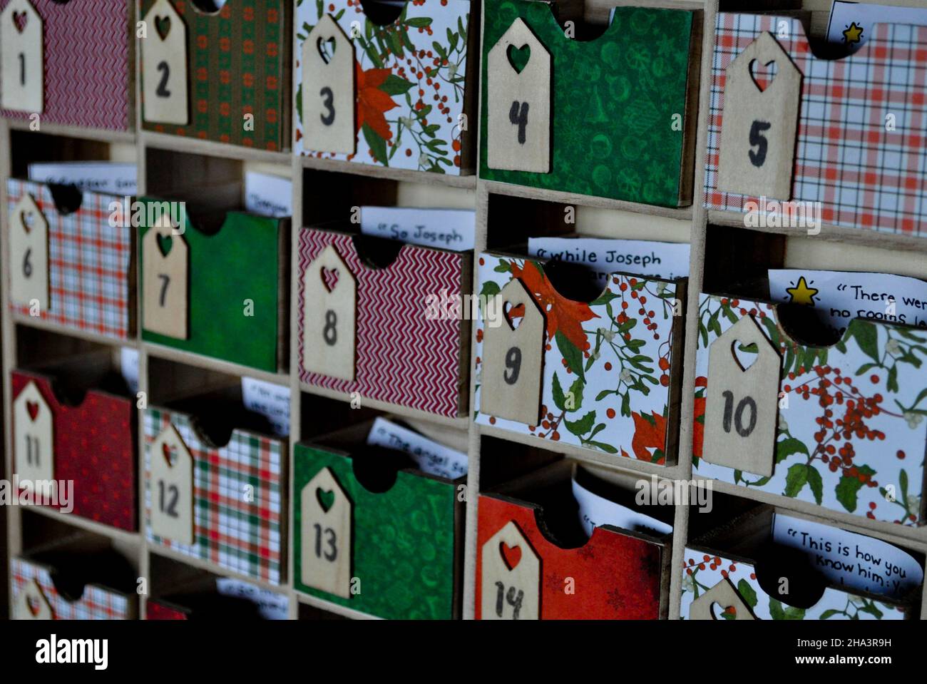 Wooden advent calendar with pull out drawers for each day Stock Photo ...