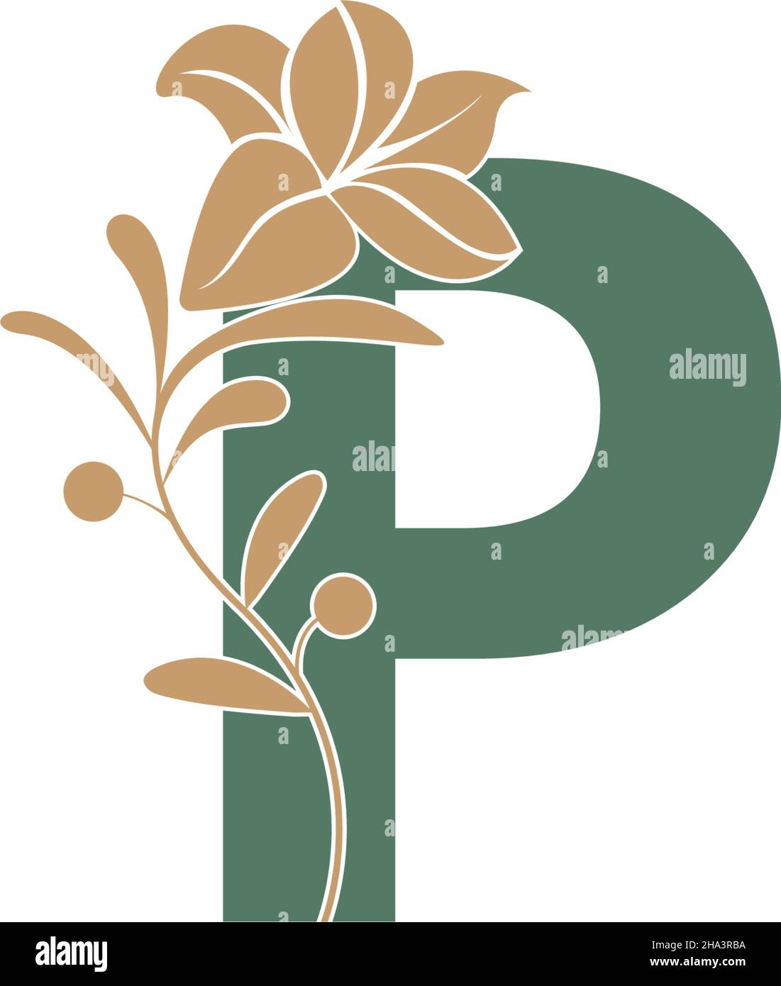 Letter P icon with lily beauty illustration template vector Stock ...