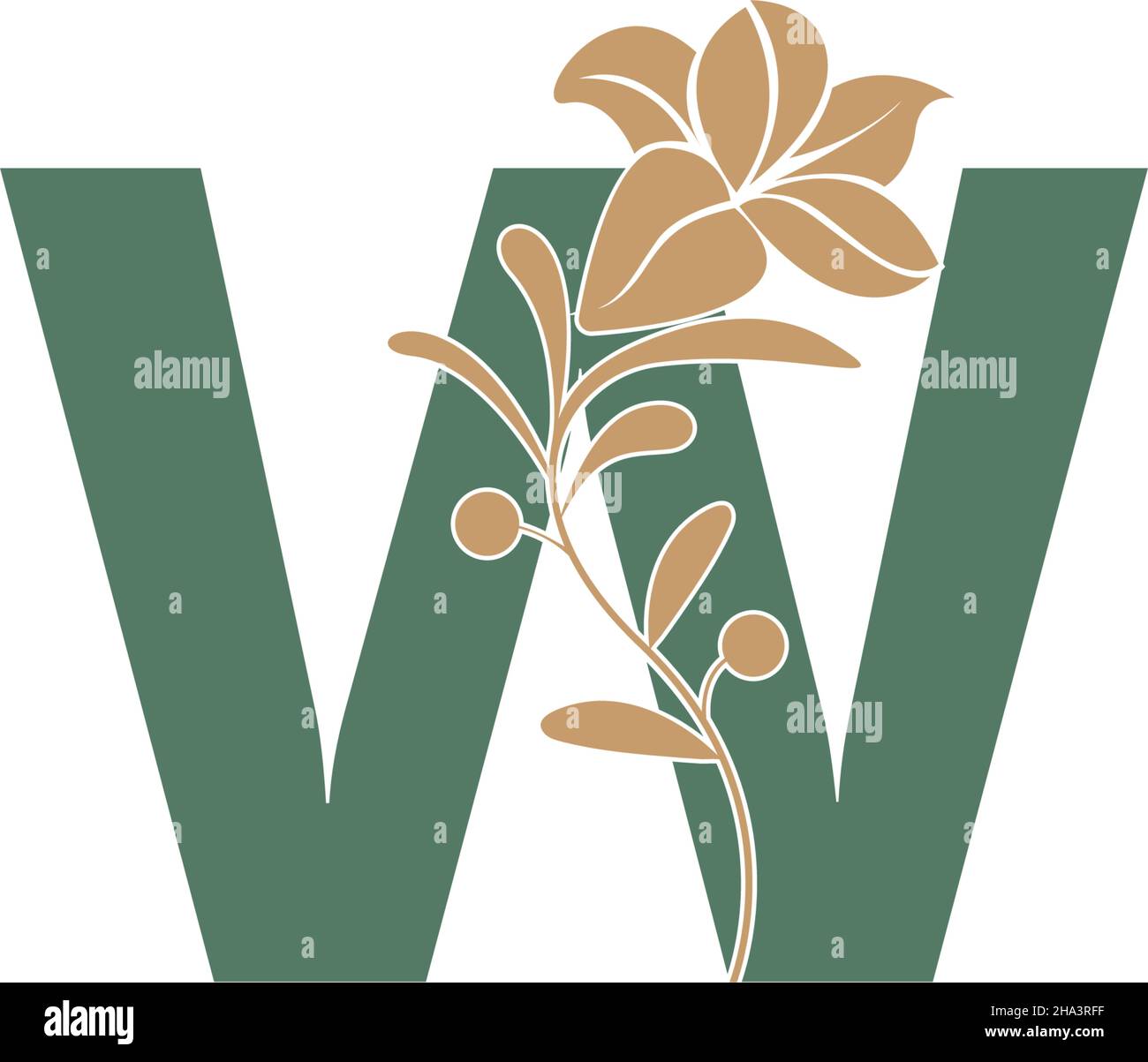 Letter W icon with lily beauty illustration template vector Stock ...