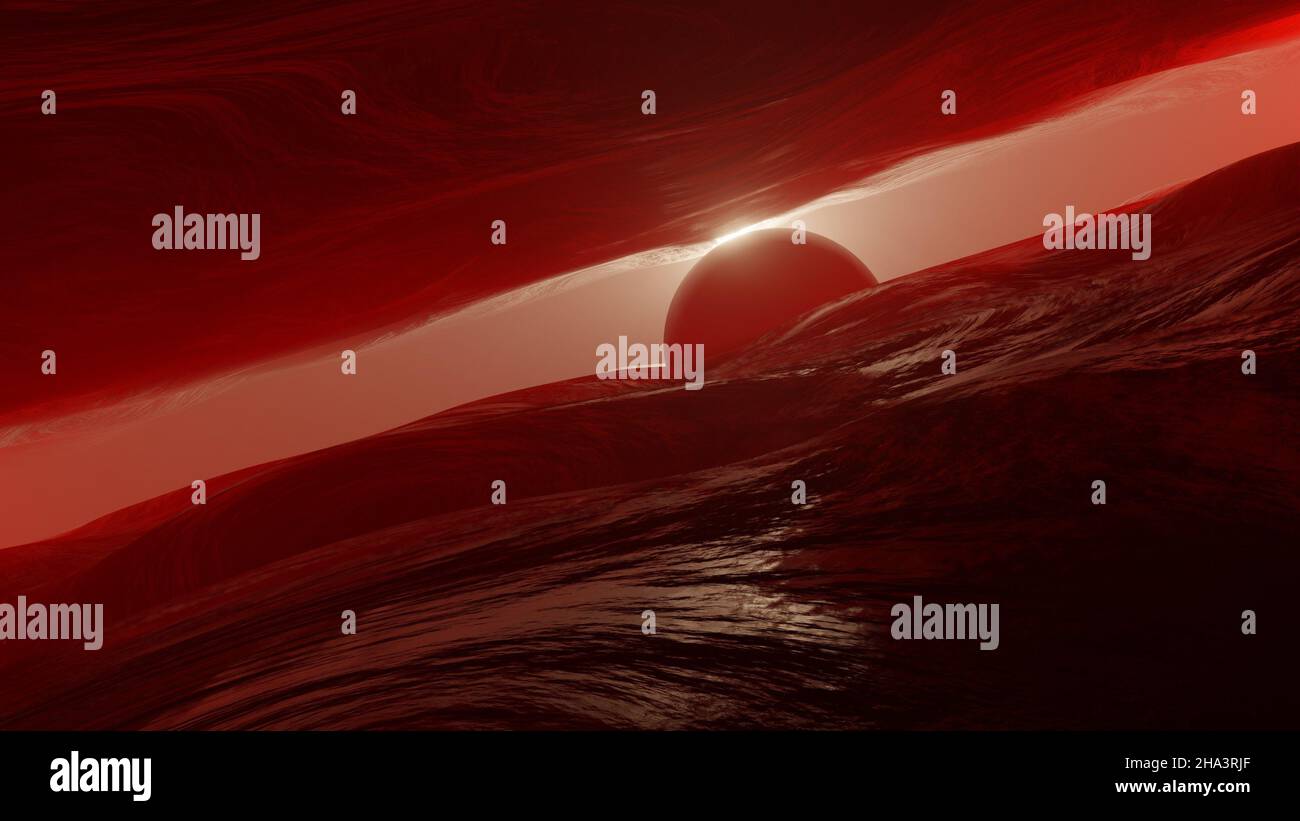 Panorama of Mars at sunset, sunrise above the surface of Mars, Martian ...